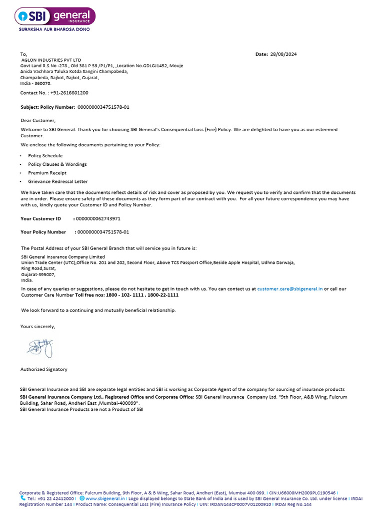 SBI Consequential Loss Fire Policy Details | PDF | Insurance | Infection