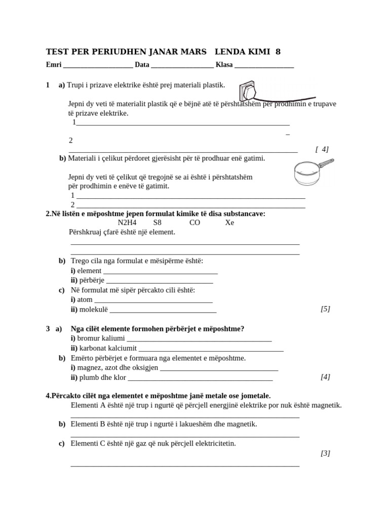 Test Per Periudhen Janar Mars Lenda Kimi 8 | PDF