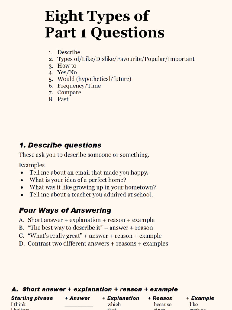 8 Types Part 1 Question | PDF