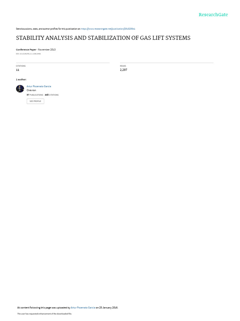 Stability Analysis and Stabilization of Gas Lift Systems | PDF ...