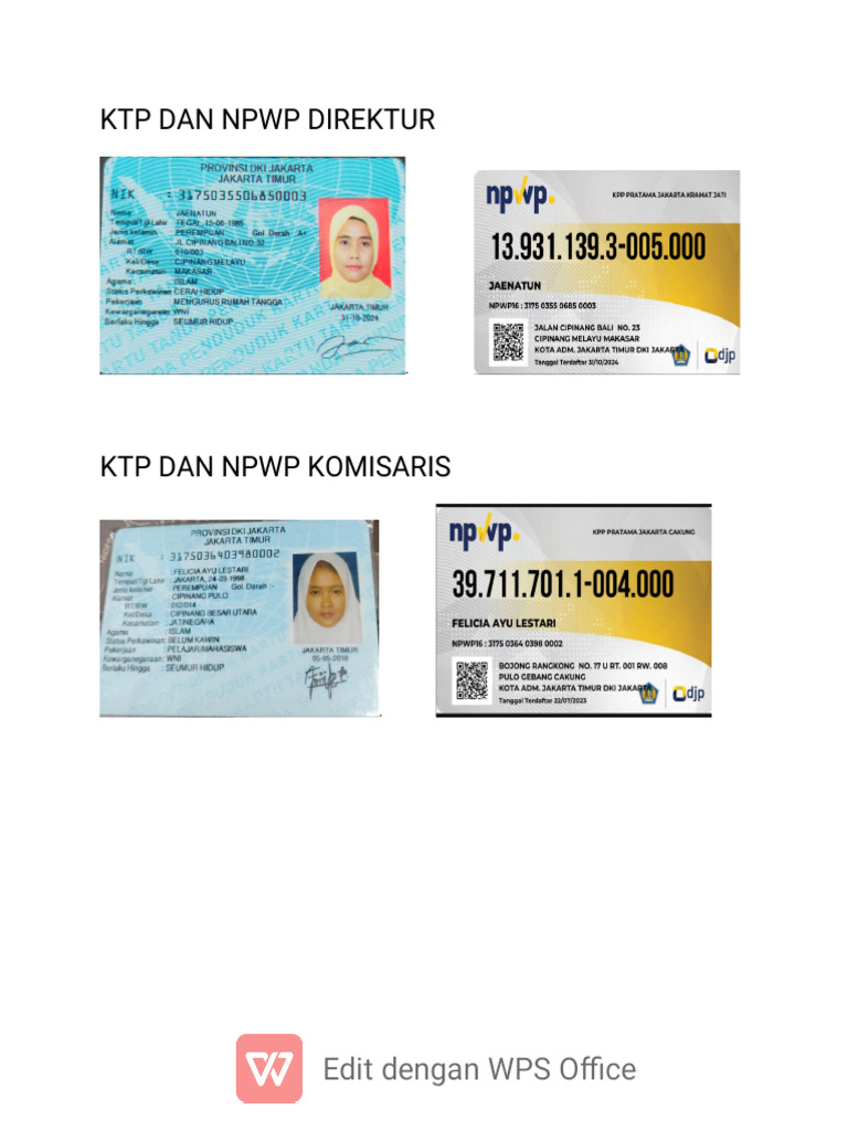 KTP Dan NPWP Direktur Dan Komisaris | PDF