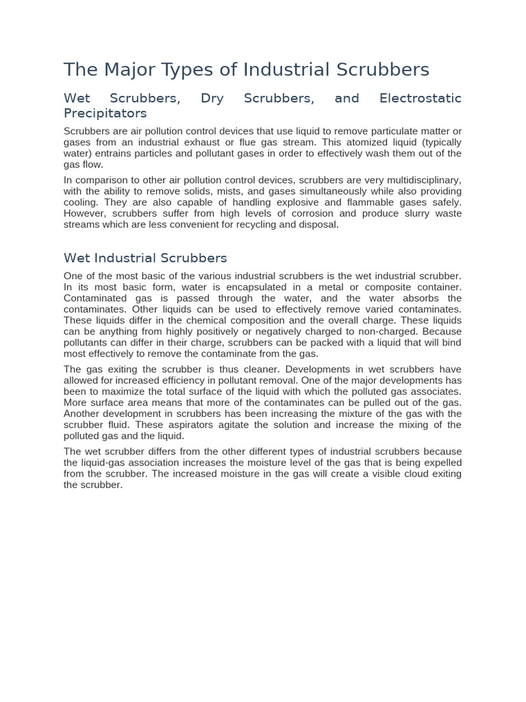 Major Types of Industrial Scrubbers | PDF | Chemistry | Pollution