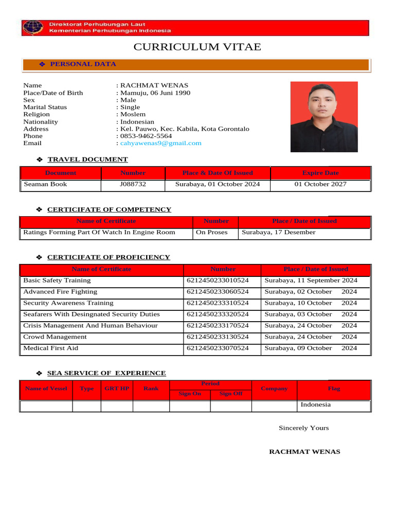 Contoh CV Pelaut | PDF