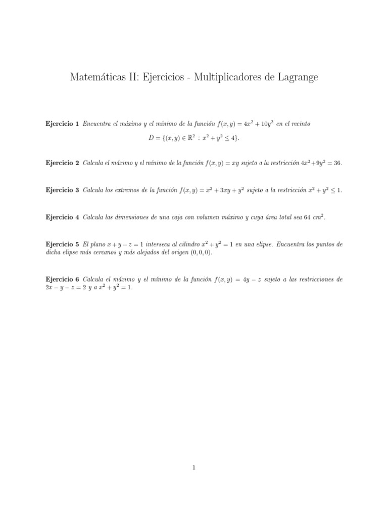 Ejercicios de Lagrange en Matemáticas II | PDF