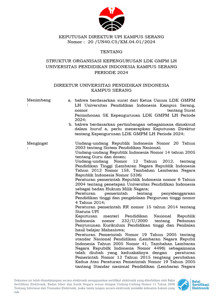 SK Pengurus LDK 2024-2025 | PDF