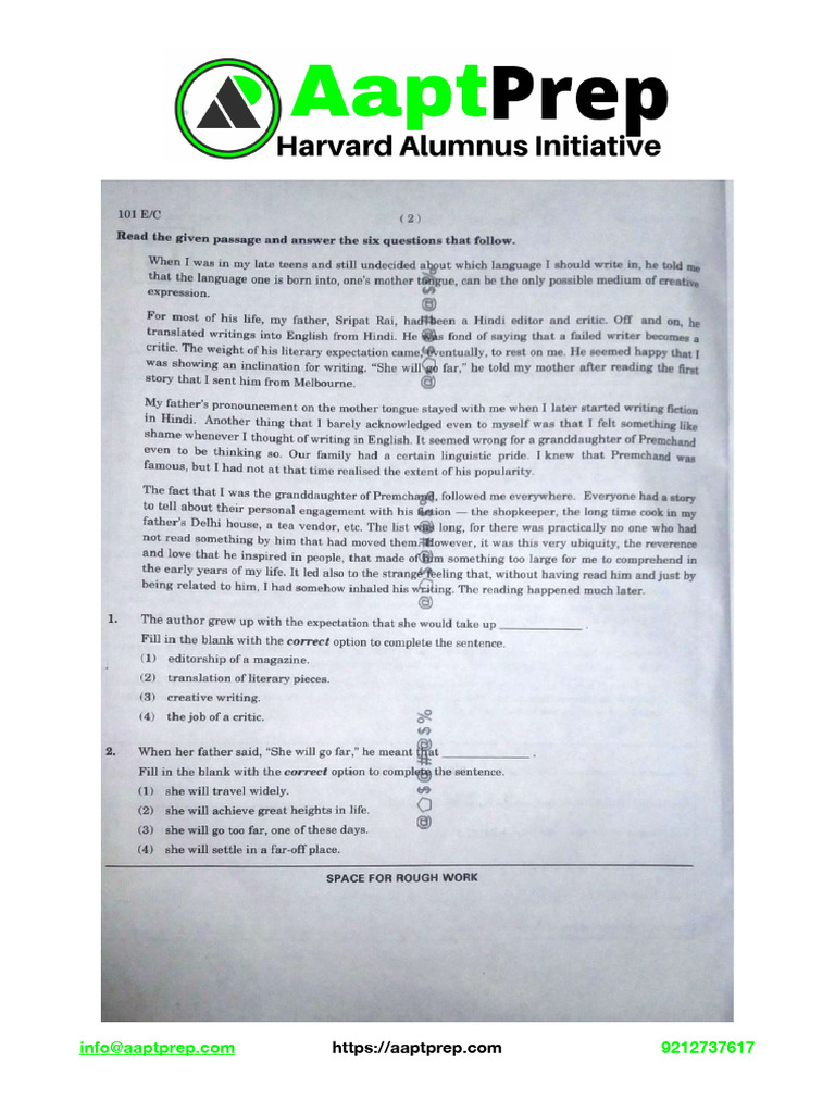 AaptPrep CUET 2024 ENGLISH Paper | PDF