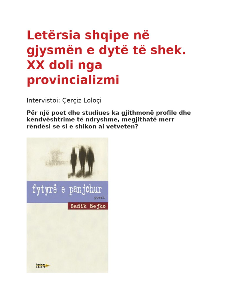 Letërsia Shqipe Në Gjysmën e Dytë Të Shek | PDF