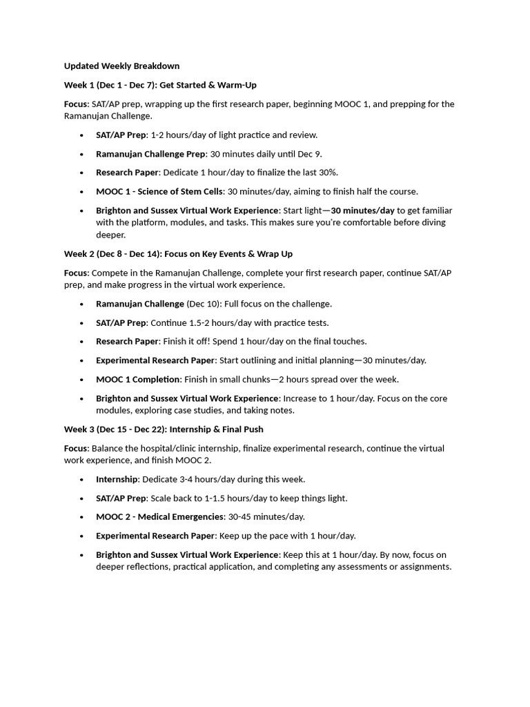 Updated Weekly Breakdown | PDF