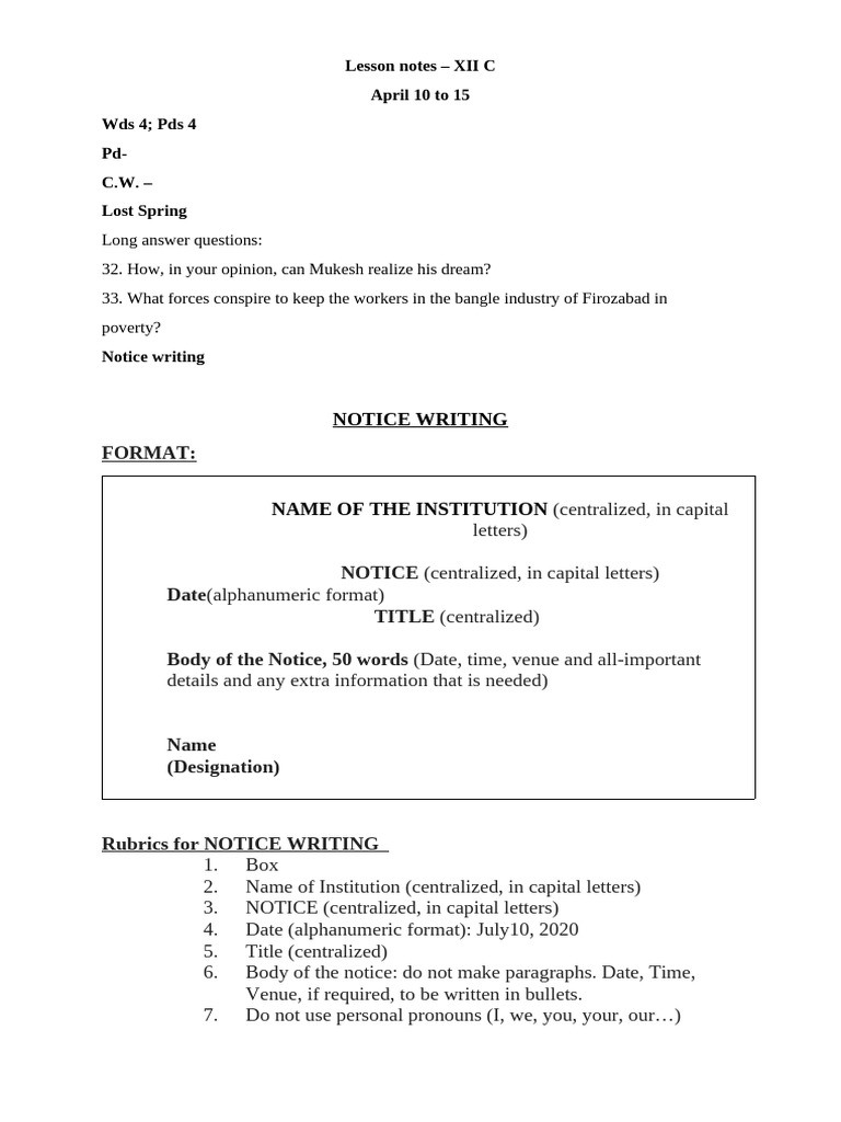 Notice - lesson notes-Charu | PDF