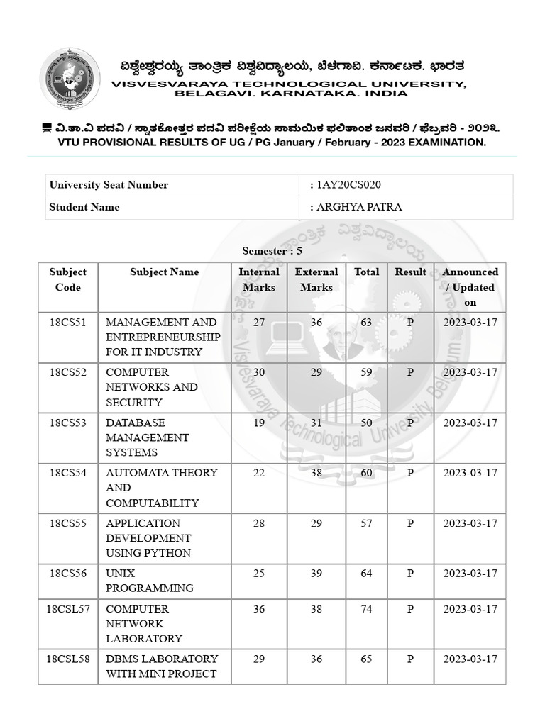 VTU Result 2023 | PDF