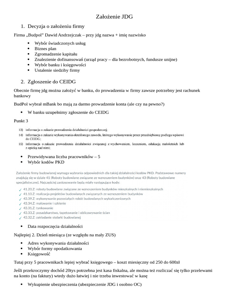 Założenie JDG | PDF