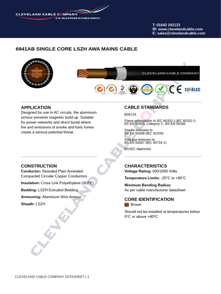 AWA XLPE 50mm - 1000mm Spec | PDF | Electrical Conductor | Electric Power
