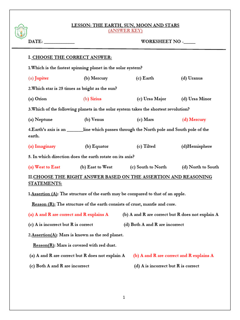 Earth, Sun, Moon, and Stars Worksheet | PDF | Planets | Solar System