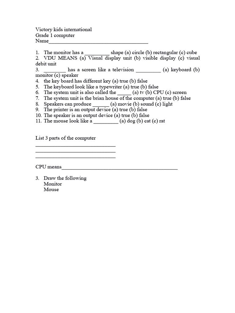 Victory Kids Exam Cca and Computer Nursery 1 To Grade 4 | PDF ...