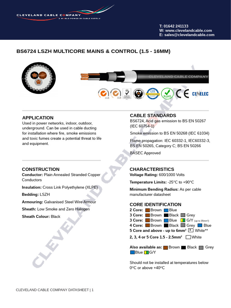 SWA XLPE 1.5mm - 16mm Spec | PDF | Electrical Engineering | Electricity