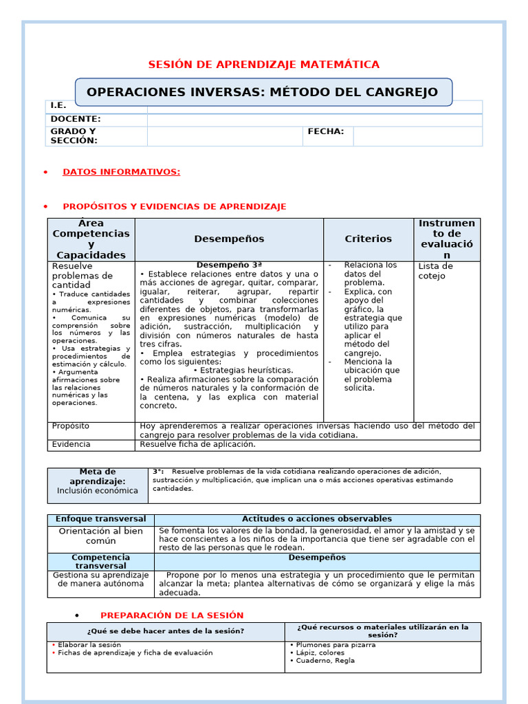 SES MATE JUEV 25 MÉTODO DEL CANGREJO | PDF | Multiplicación | Aprendizaje SES MATE JUEV 25 MÉTODO DEL CANGREJO | PDF | Multiplicación | Aprendizaje