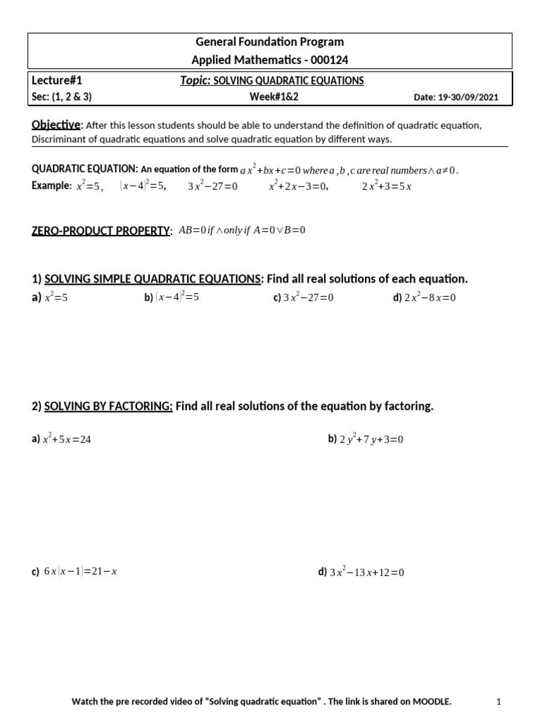 Solving Quadratic Equations Guide | PDF | Equations | Quadratic Equation