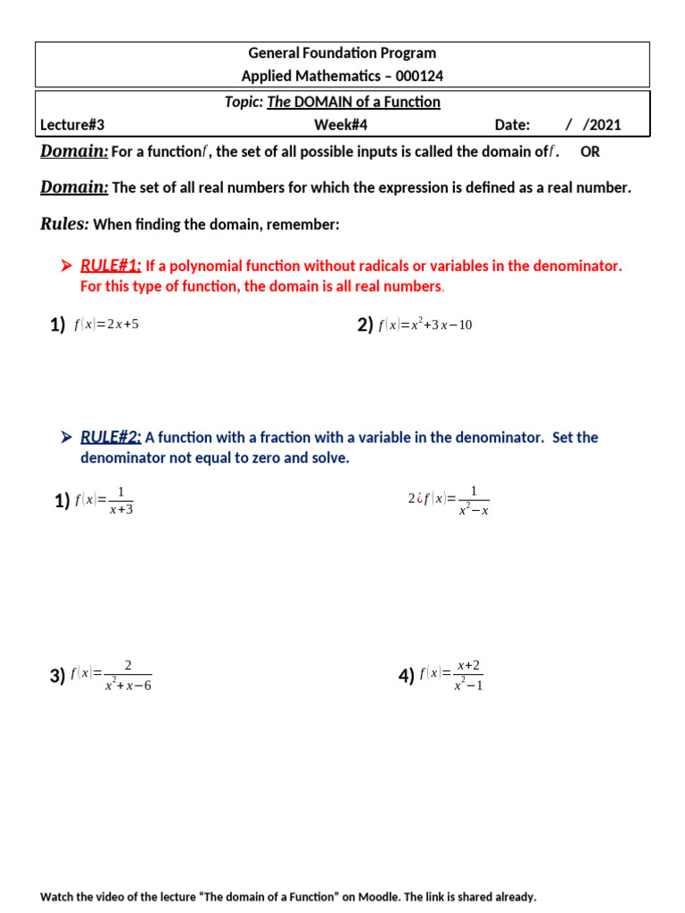 Lecture#3 - Domain of A Function | PDF | Function (Mathematics) | Zero Of A Function