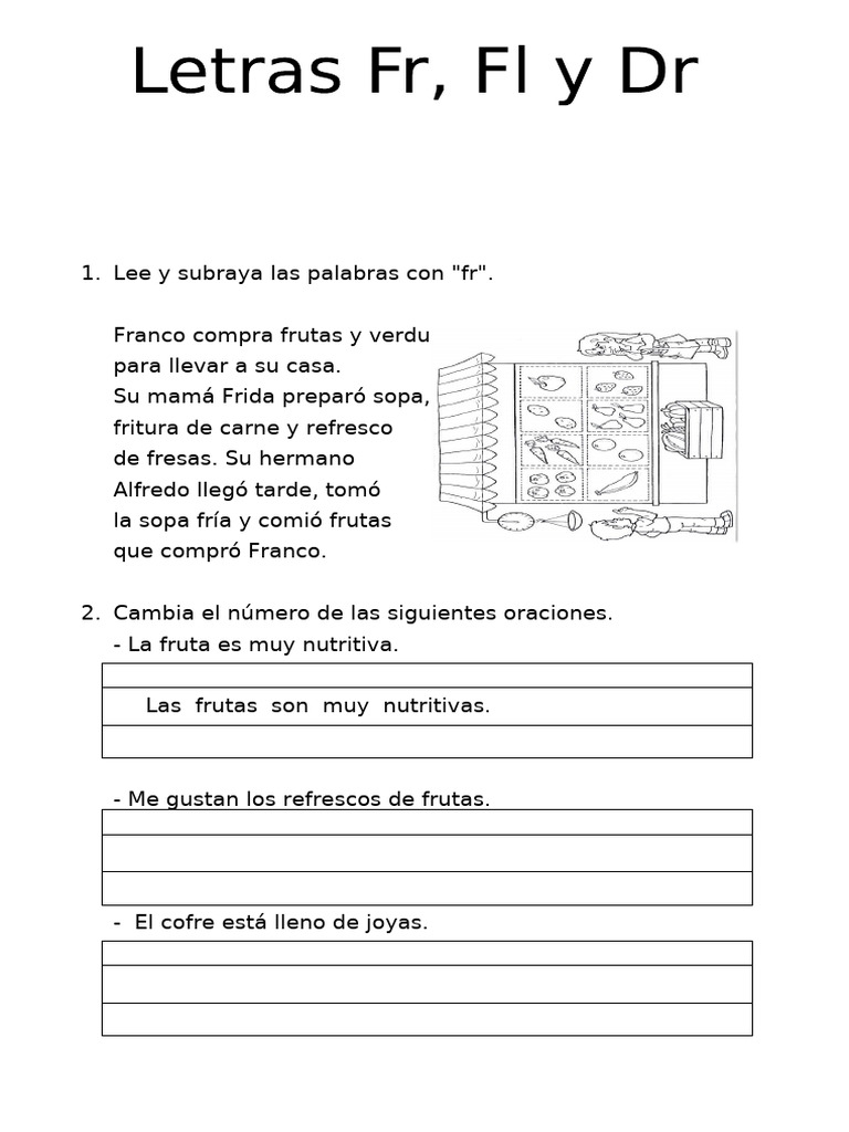 Ficha de La Letra de FR FL y BR para Primero de Primaria | PDF