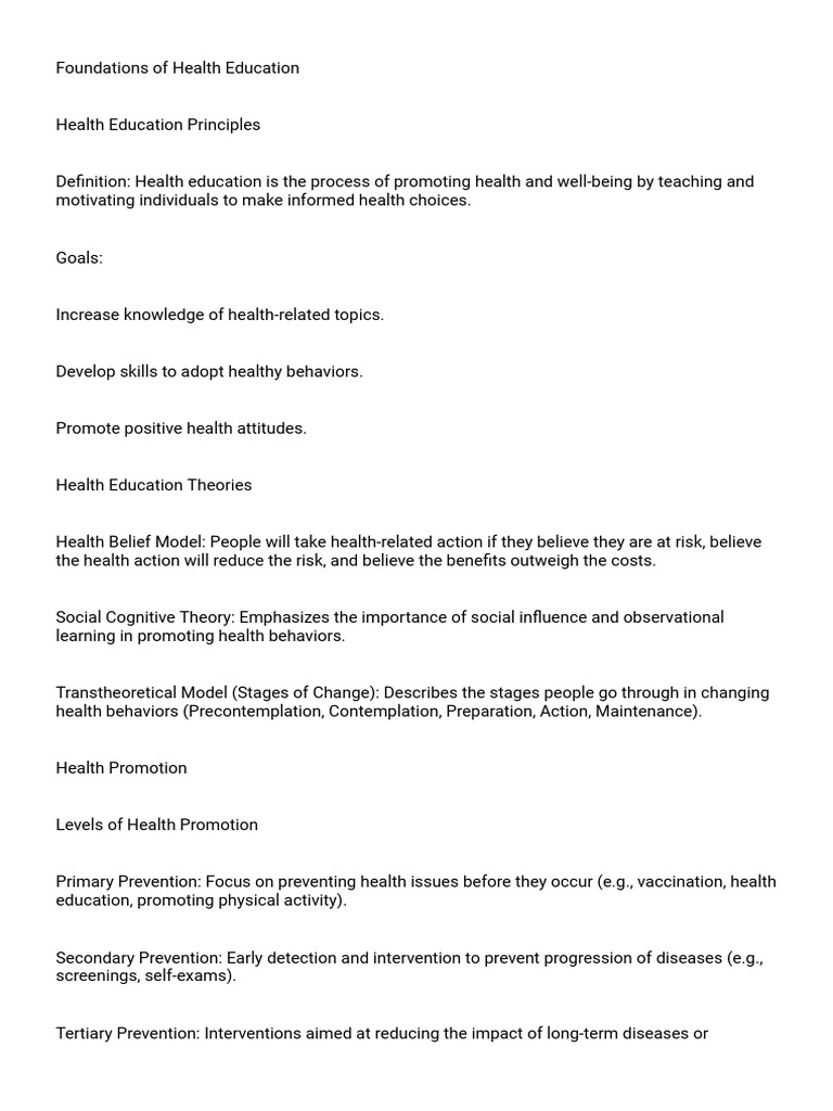 Principles of Health Education Foundations | PDF | Health Education ...