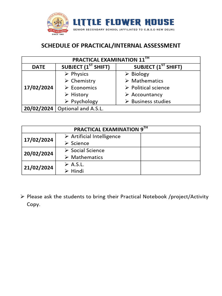 Schedule of Practical | PDF