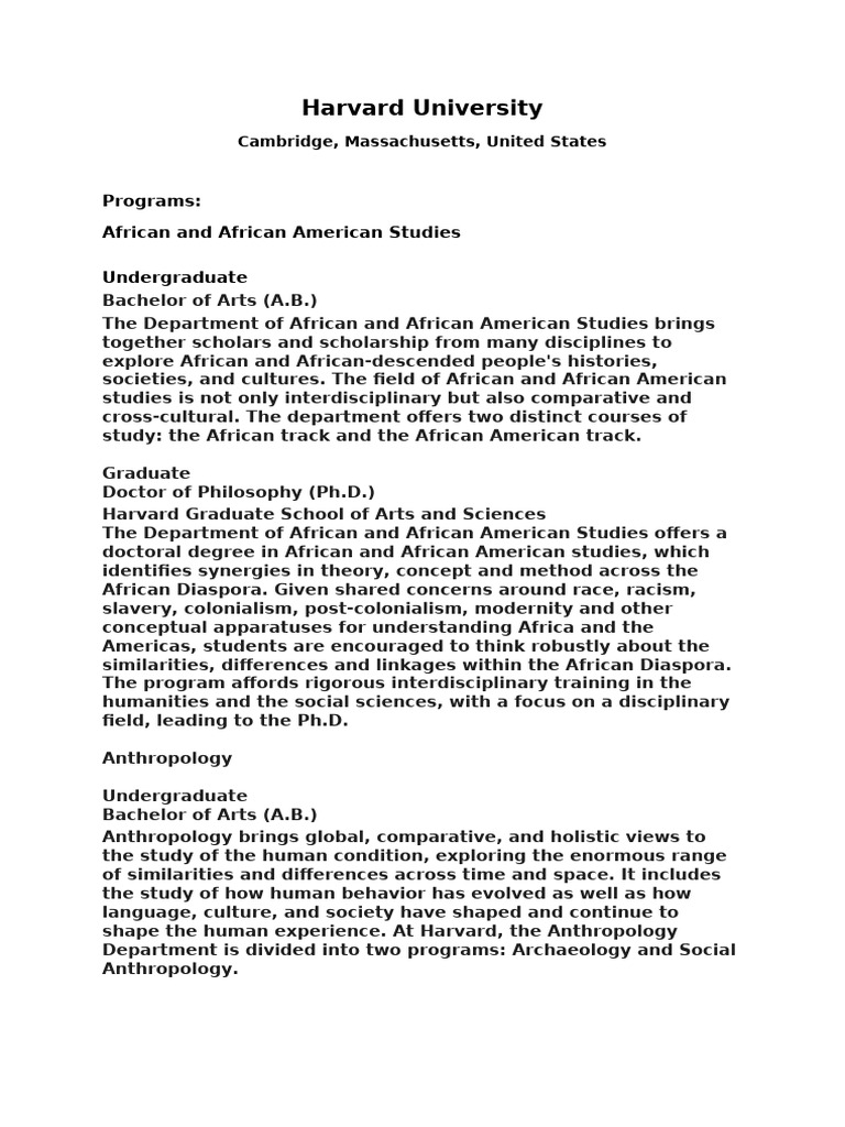 Harvard University | PDF | Bachelor's Degree | Anthropology