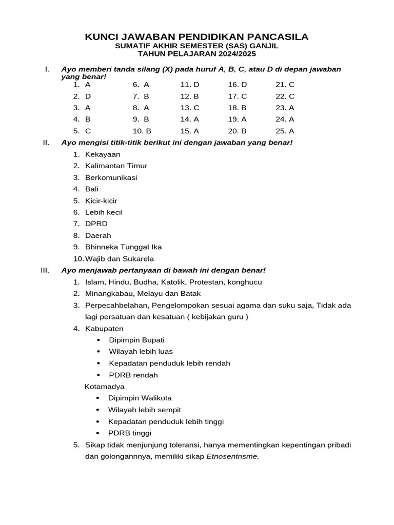 KJ PEND. PANCASILA - SAS 1 - Kelas 5 | PDF