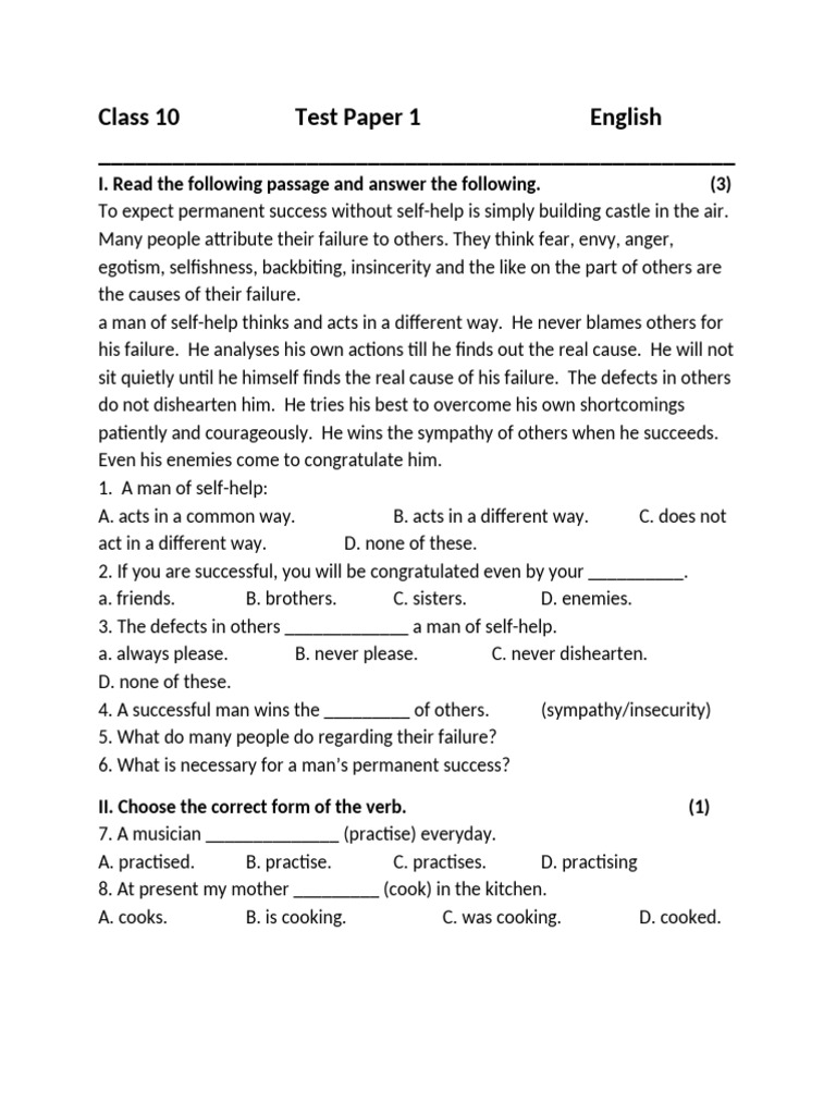 Test Paper 1 | PDF