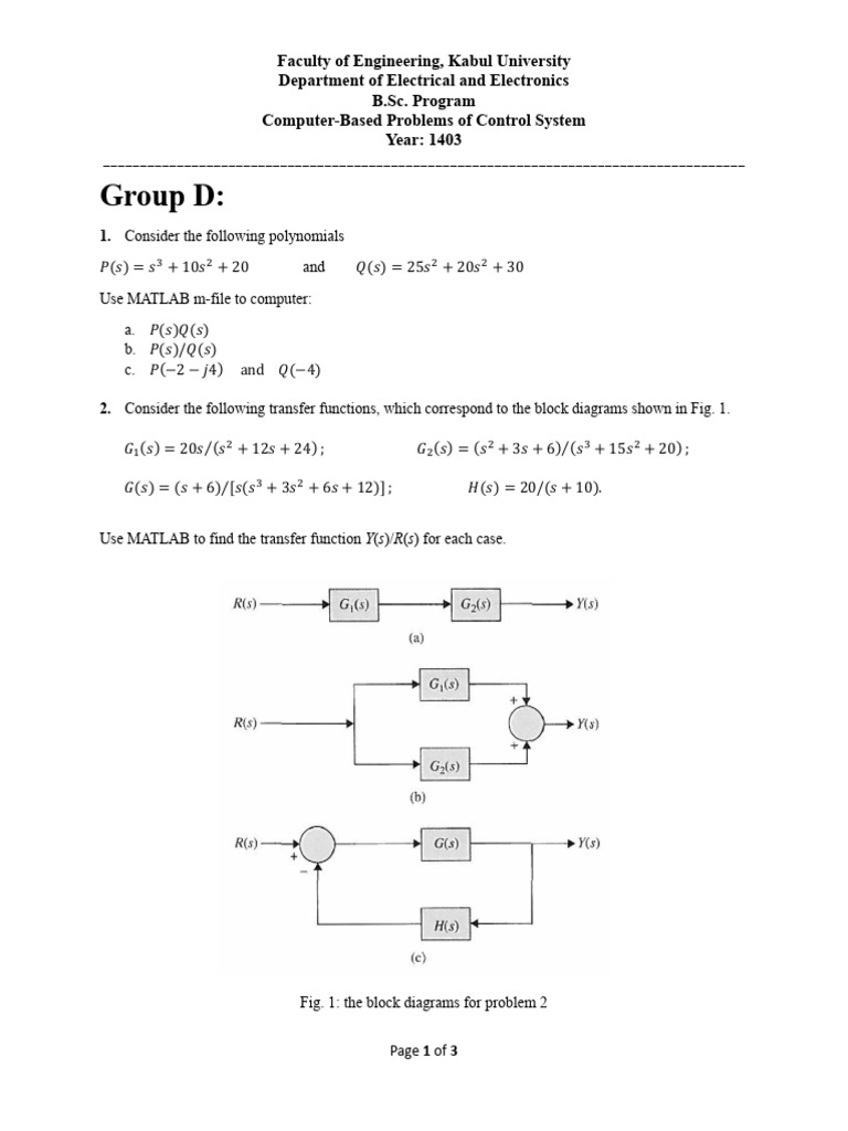 Computer Based Homework Probs For Control System - Group D - 1403 | PDF | Mathematics ...