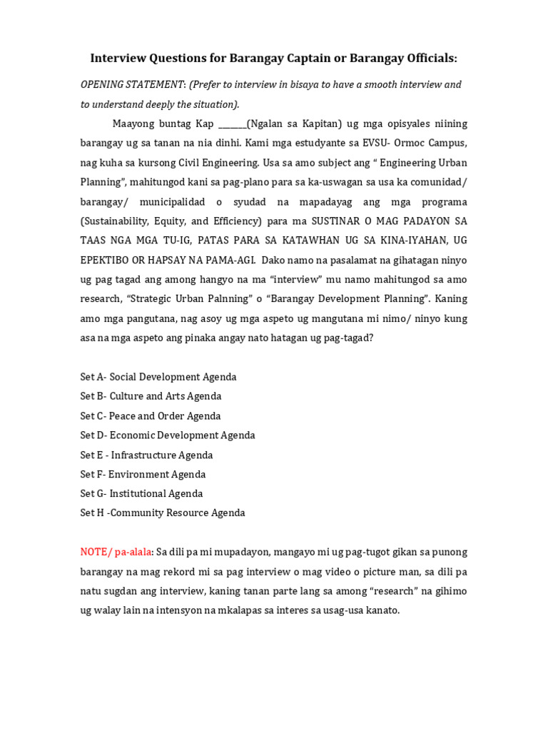Sample Questions For Barangay Captain or Barangay Officials | PDF