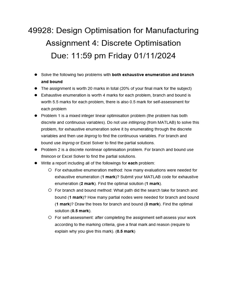 Discrete Optimisation Assignment Guide | PDF | Bending | Mathematical ...
