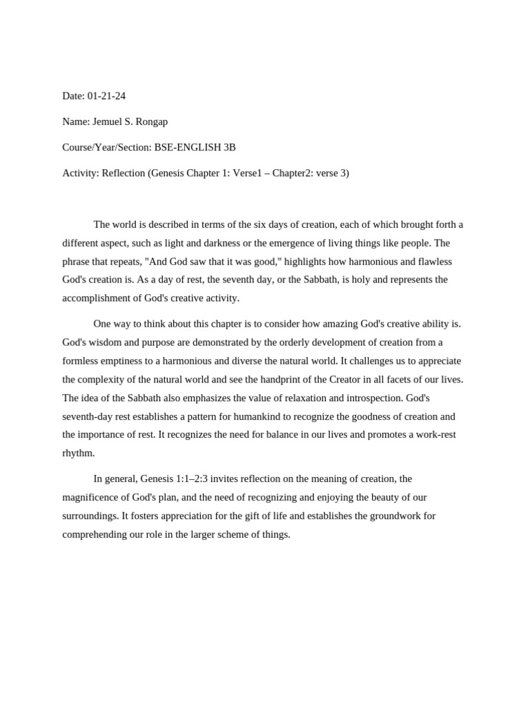 Reflection on Genesis Creation Story | PDF