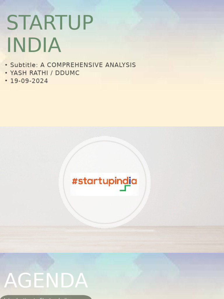 Startup India Ppt | PDF | Startup Company | Small Business & Entrepreneurs
