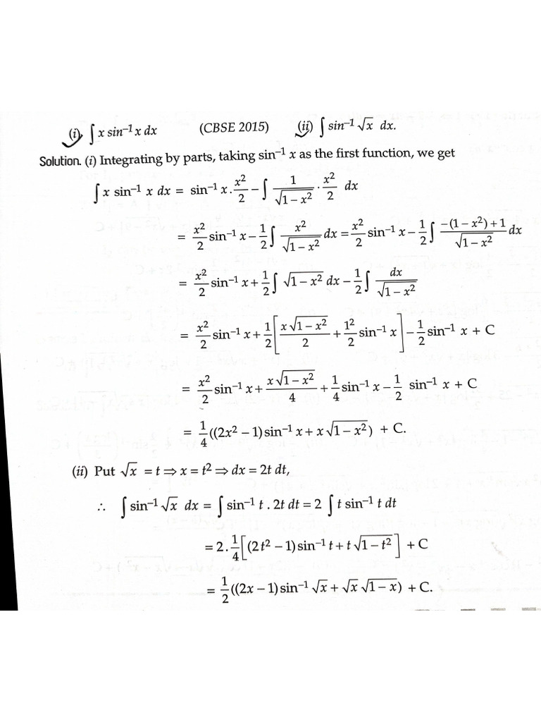 Select super 30 important questions with solutionof INDEFINITE INTEGRATION for board exam ...