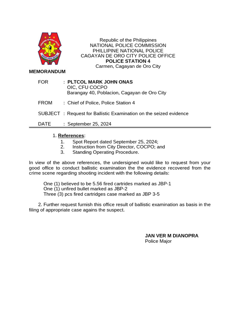 Ballistic Request PSJLC 2024-04 BRAVO COY | PDF