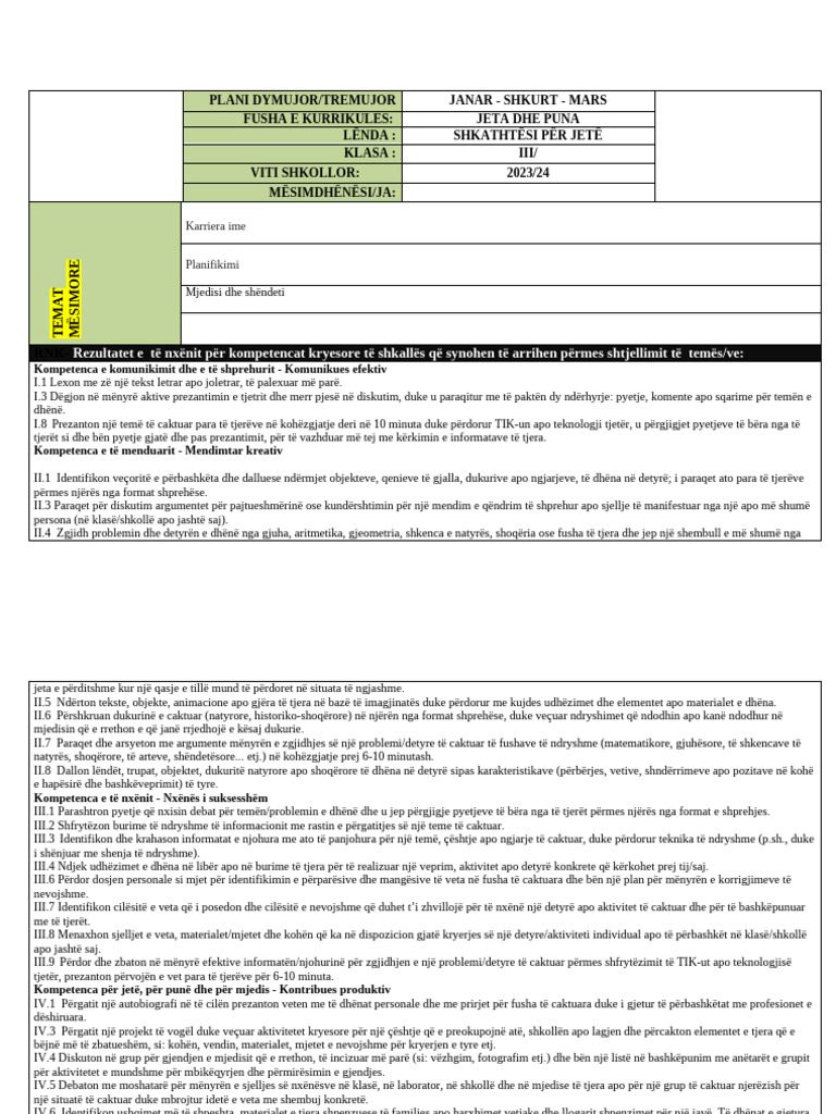 4.PLANET DYMUJORE-TREMUJORE - Shkathtësi Për Jetë 3 - JANAR-SHKURT-MARS | PDF