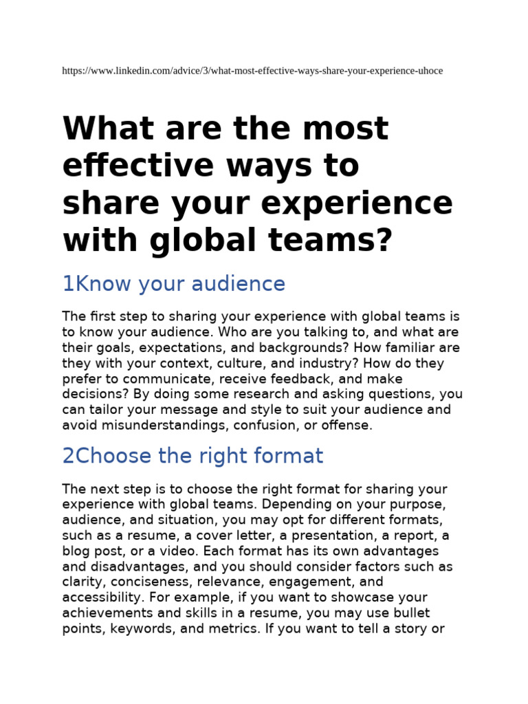 Effective Ways to Share Experience Globally | PDF | Knowledge | Experience