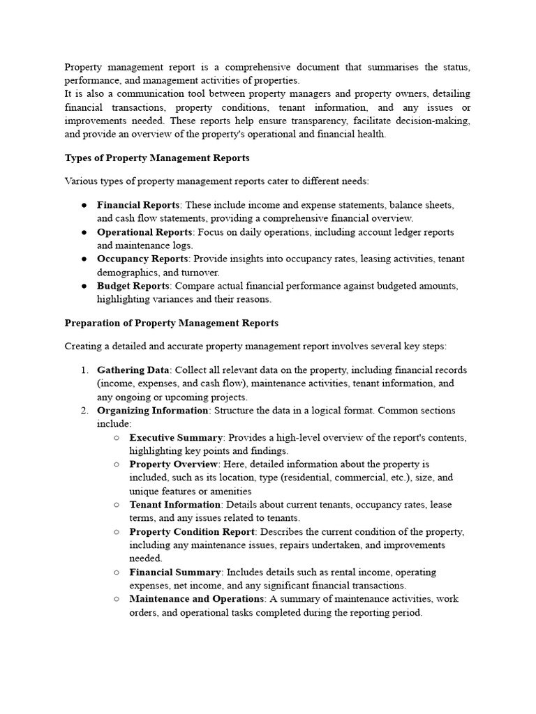 Property Management Report | PDF | Data Analysis | Economies