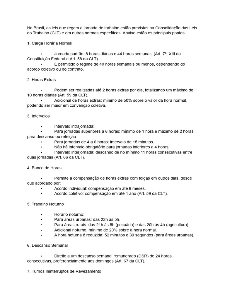Resumo Das Regras de CLT | PDF | Hora extra | Expediente
