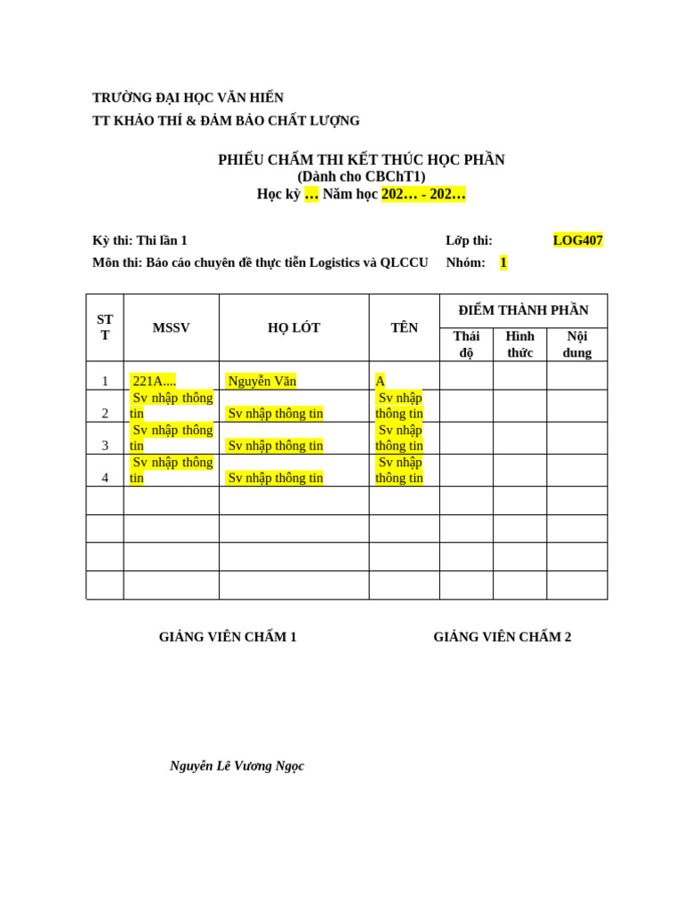 3 - PHIẾU CHẤM THI - QTH_nhóm......_sáng - chiều thứ.... | PDF