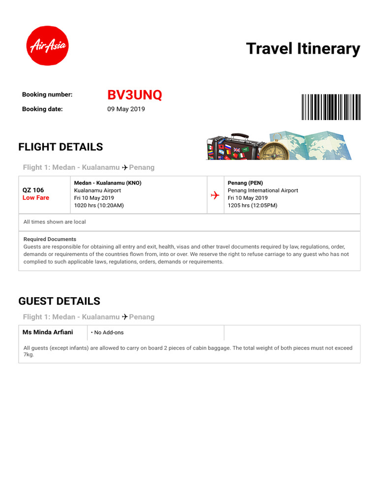 AirAsia Travel Itinerary | PDF