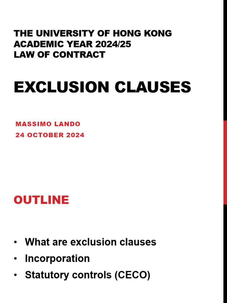 7 Exclusion Clauses - LLB Slides 2024 | PDF | Indemnity | Legal Liability