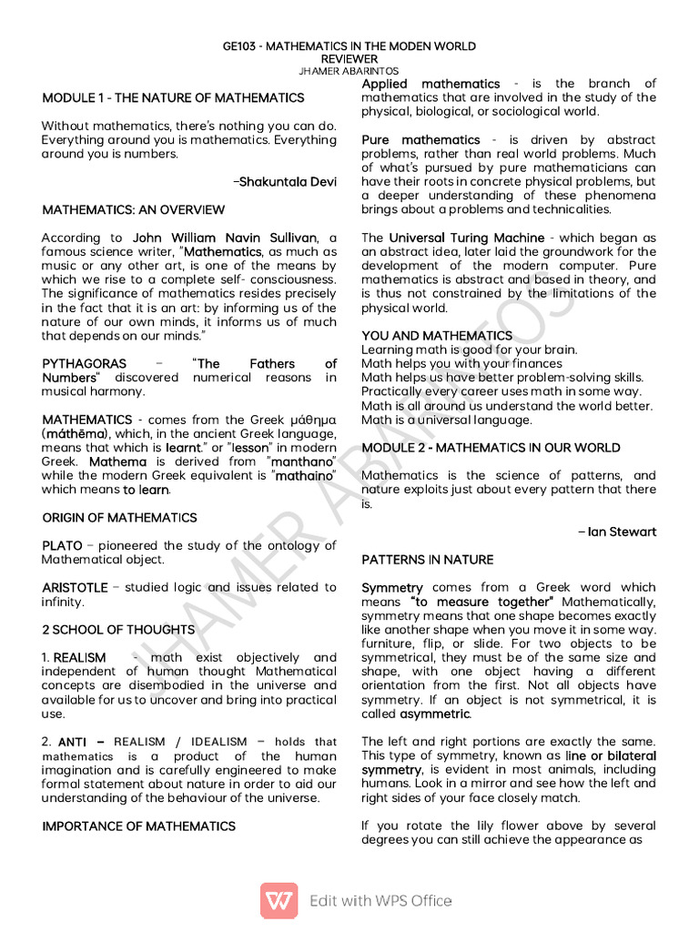 GE103-REVIEWER_114246 | PDF | Mathematics | Symmetry