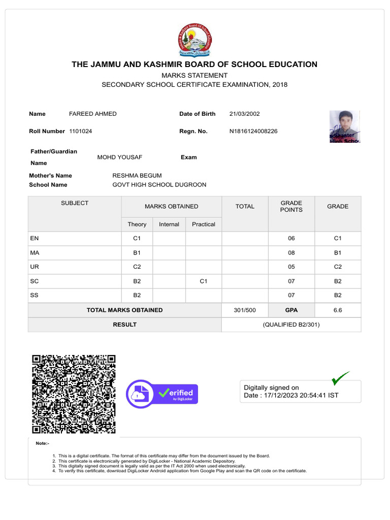 10th marks sheet | PDF | Qualifications | Student Assessment And Evaluation