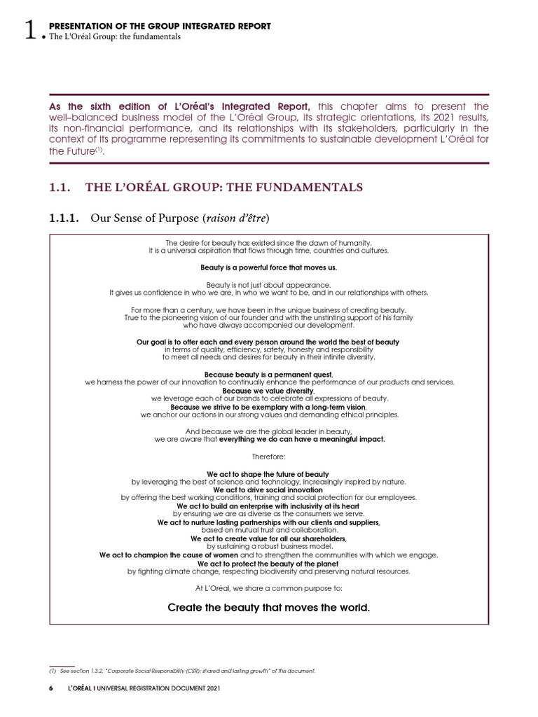 L'OREAL - EXTRACT CSR Report 2021 - Universal - Registration - Document ...