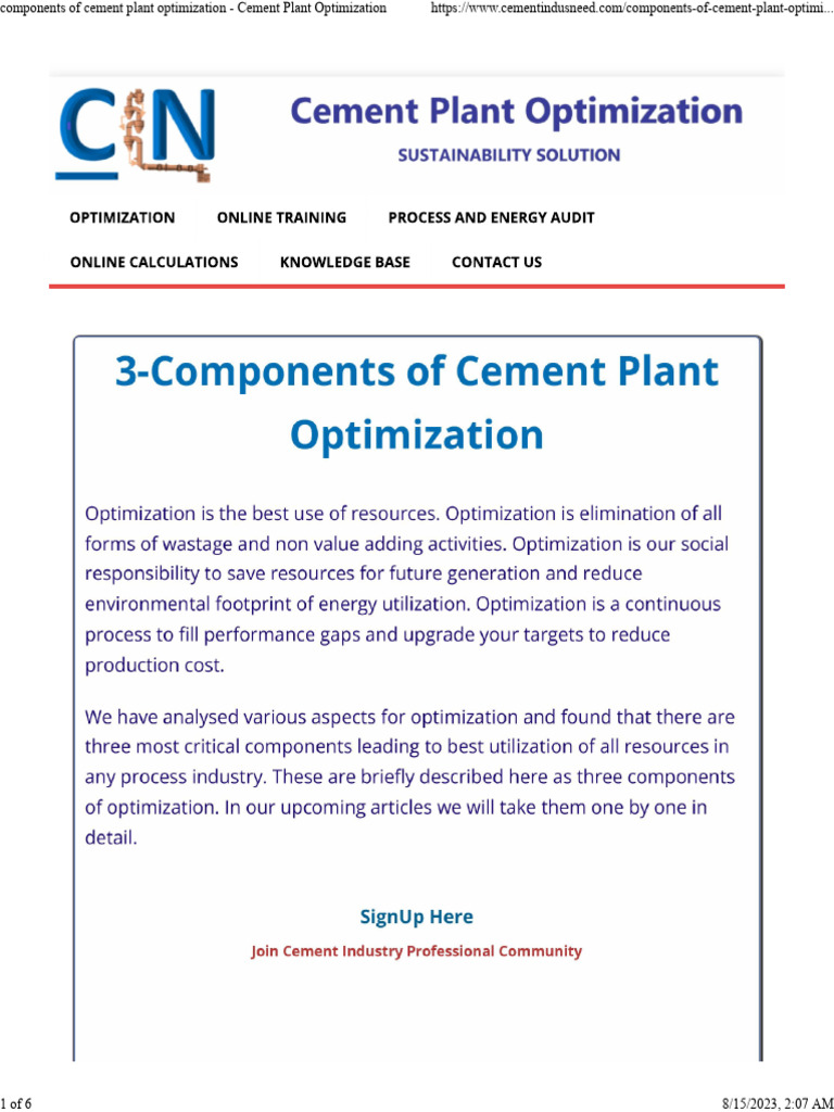 Components of Cement Plant Optimization - Cement Plant Optimization | PDF