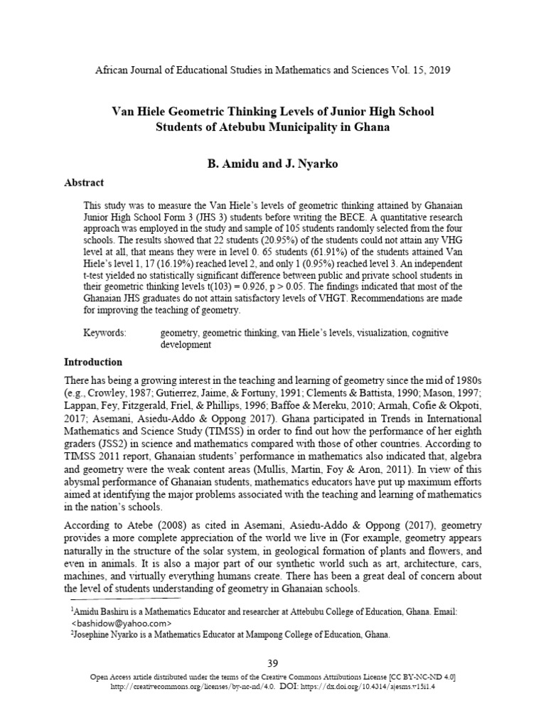 Van Hiele Geometric Thinking Levels of Junior High School 3hrhe531gi | PDF | Mathematical Proof ...