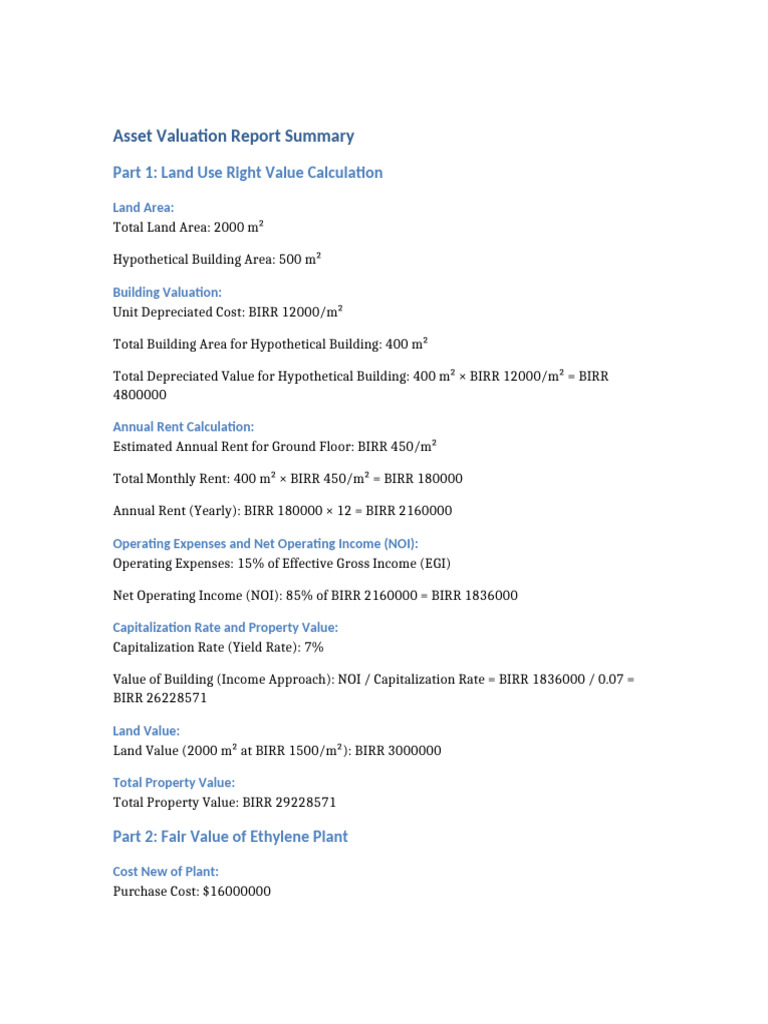 Asset Valuation Report Summary Detailed | PDF