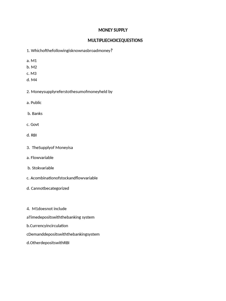 MCQ On Money Supply | PDF