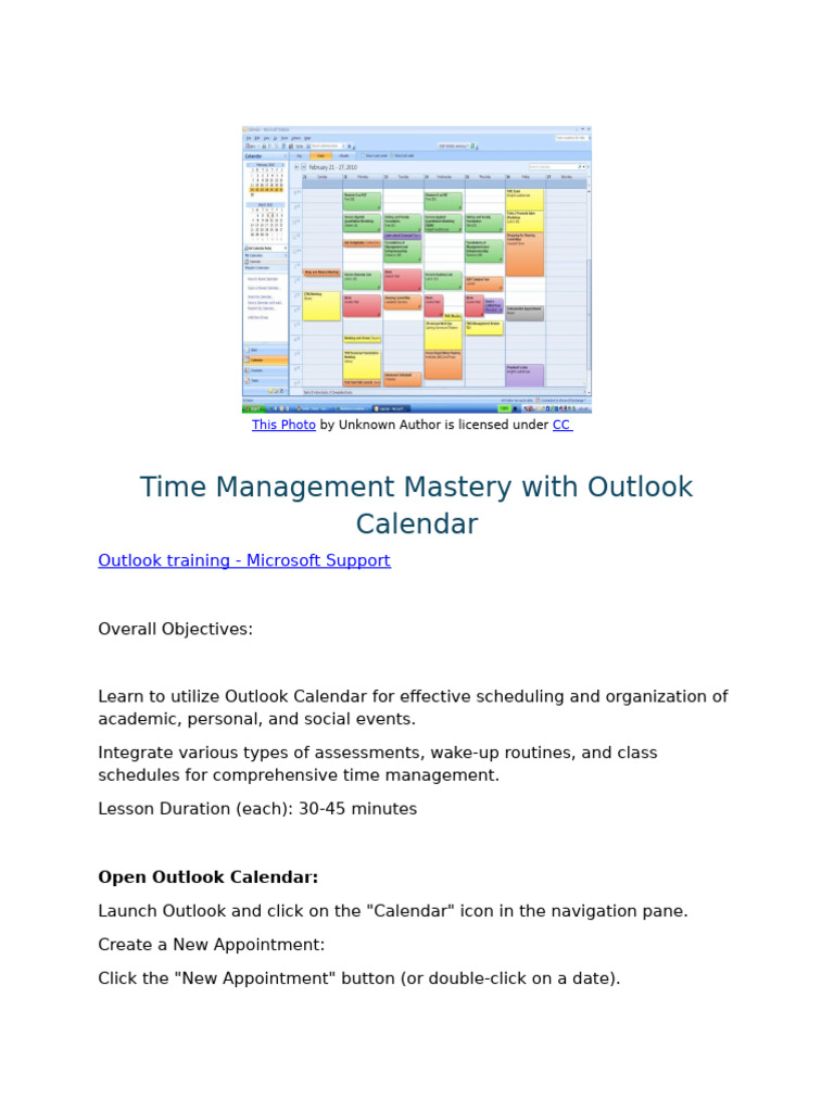 Time Management Mastery With Outlook Calendar | PDF | Microsoft Outlook | Computing